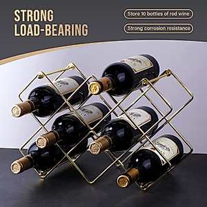 Drincarier 10 Bottle Wine Rack Freestanding Wine Rack,Wine Holder for Red White Wine Storage-Countertop Wine Rack-Metal Tabletop Wine Rack, Gold