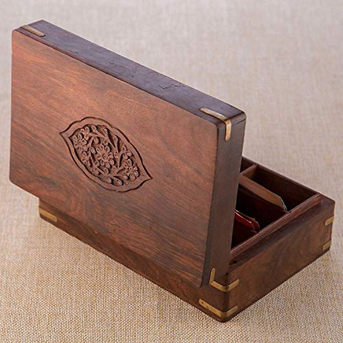 Rusticity® Wood Tea Box Organizer | Tea Sampler Gift Set Box, Tea Assortment Box | Tea Caddy for Tea Bags Organizer, Kitchen Storage Box with 9 Compartments | Handmade Storage Box| (9x6 in)