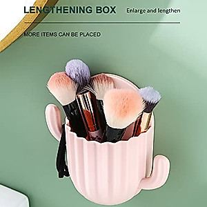 Gecau 4PC Cactus Shape Storage Box - Punch-Frees Cartoon Soap Holder - Wall Mounted Makeup Tool Container for Shower Toilet Bathroom Kitchen