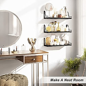 SRIWATANA Floating Shelves Wall Mounted Set of 3, Storage and Decorative Wood Shelf for Bathroom, Bedroom, Living Room, Kitchen, Laundry Room (Black)