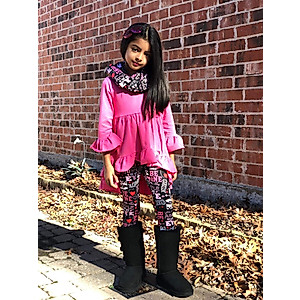 Unique Baby Girls Valentines Day Toddler Outfit Ruffle Top Legging Set (7 Years, Pink)