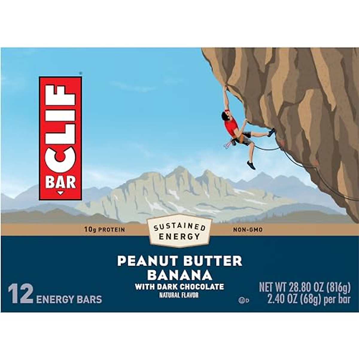 CLIF BAR - Peanut Butter Banana with Dark Chocolate Flavor - Made with Organic Oats - Non-GMO - Plant Based - Energy Bars - 2.4 oz. (12 Pack)