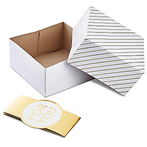 Hallmark 8" Medium Gift Box Set with Wrap Bands (2-Pack: Gold and White Stripes, For You) for Christmas, Hanukkah, Weddings, Valentine's Day, Birthdays