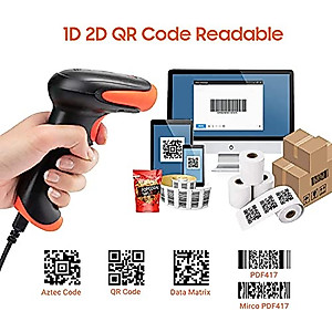 Tera Pro Fully Upgraded Wireless 2D QR Barcode Scanner with Stand, 3 in 1 Bluetooth & 2.4GHz Wireless & USB Wired, Connect Smart Phone Tablet PC, Image Bar Code Reader with Vibration Alert, HW0002