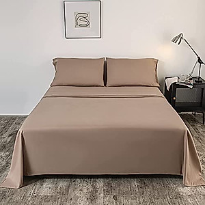 ORIENT Microfiber King Sheets Set,Hotel Luxury Soft Microfiber Bed Sheets Set,Extra Easy Fit Home Sheet Set, Wrinkle, Fade, Deep Pocket Fitted Sheet,Bedding Flat Sheet, Pillow Cases (Beige, 4-Piece)
