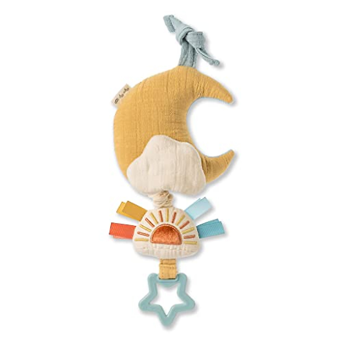 Itzy Ritzy – Musical Pull-Down Toy - Bitzy Notes Baby Musical Toy Attaches to Car Seat, Play Gym, or Stroller & Plays a Soothing Melody, Infant Toy for Ages 0 Months and Up (Moon)