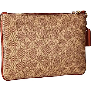 COACH Color Block Coated Canvas Signature Small Wristlet B4/Tan Rust One Size