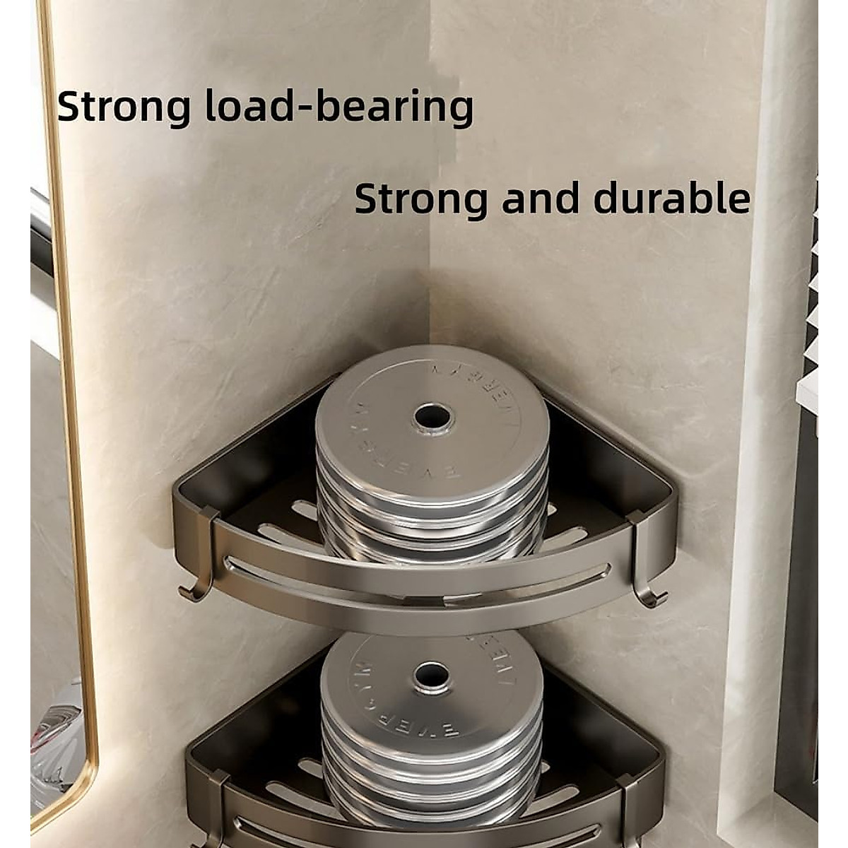 YWHWXB Shower Corner Shelf No Drilling,Bathroom Shower Corner Organizer Shelf, Wall Mounted Adhesive Storage Caddy for Bathroom, Kitchen (Grey-2pcs)