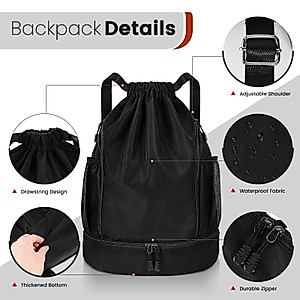 Ball Bag Drawstring Backpack Gymbag Water Resistant Sports Sackpack with Shoe Compartment,Multiple Pockets Soccer Bag with Zipper,Basketball Bag Suitable for Travel or Fitness