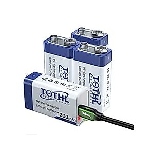9V Rechargeable Batteries, 4-Packs USB 9 volt lithium batteries 1300mAh Long Lasting Li-ion 9 volt battery for smoke alarms, Multimeters, Microphones, walkie-Talkie,Toys,Guitar,Keyboard (4 Packs)