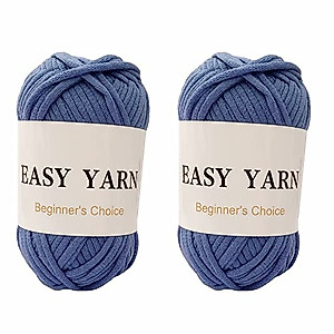 2x50g Easy Yarn for Crocheting and Knitting, Crochet Yarn for Beginners, Easy to See Stiches, Worsted Medium #4 Cotton Nylon Blended Yarn (Blue)