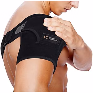 Copper Compression Recovery Shoulder Brace - Immobilizer for Torn Rotator Cuff, AC Joint Pain Relief, Dislocation, Arm Stability, Injuries, Tears - Adjustable Fits Men, Women - Black - One Size