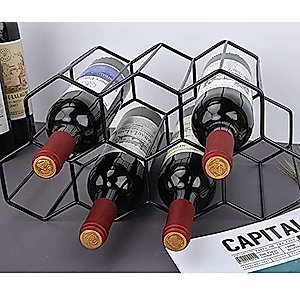Countertop Wine Rack Freestanding, Small Wine Holder Stand Metal Wine Rack Honeycomb, Black 9 Wine Bottle Holder Organizer for Water Bottle, Tabletop Wine Storage Holder Rack for Home Kitchen Bar