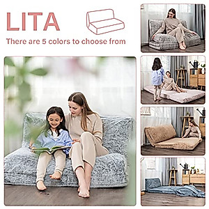 LITA Folding Mattress Sofa, Foldable Double Sofa Bed Foam Filling Convertible Sleeper Sofa Bed Modern Soft Faux Fur Wall Sofa Bed with Removable Cover for Living Room/Apartment/Dorm, Pink