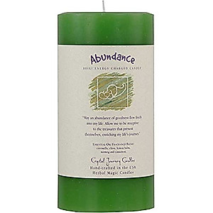 Crystal Journey Reiki Charged Herbal Pillar Candle with Inspirational Labels - Bundle of 2 (Abundance, Positive Energy) Each 6"x3" Handcrafted with Lead-Free Materials