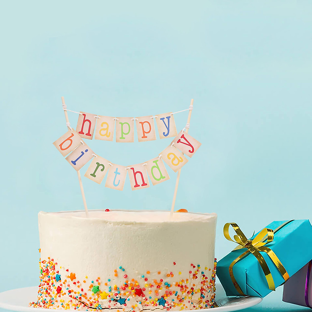 WAWOO Rainbow Happy Birthday Cake Topper - Personalized Birthday Banner, Rainbow 1st Birthday Decorations,Photo Prop, Baby Shower, Best Birthday Party Supplies