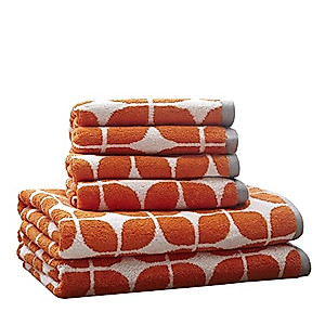 Lita Cotton Bathroom Towels , Jacquard Highly Absorbent Bath Towel Set , 6-Piece Include 2 Bath Towels & 4 Hand Towels , Orange Grey