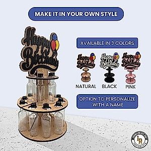 Lumber Reveal USA Mini Liquor Bottle Cake Display Shelf for 21st Birthday or Other Ages | Hand Assembled and Laser Cut | Happy Birthday and 21 Mini Liquor Bottle Holder Bday Natural