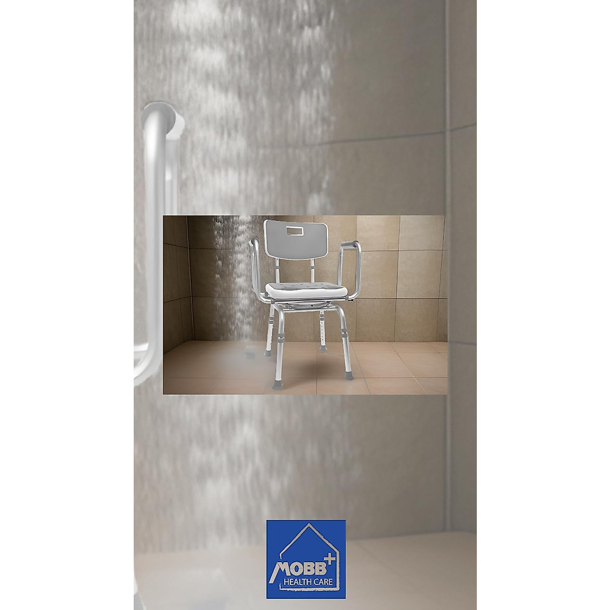 MOBB Premium Bathroom Swivel Shower Chair Bath Bench with Back, 360 Degree Swivel Seat with Locking Mechanism