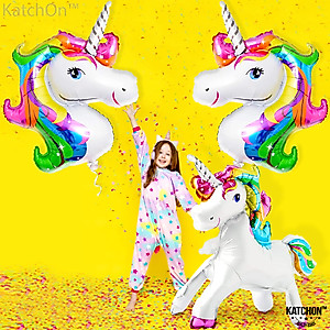 KatchOn, Rainbow Unicorn Balloons Set - 43 Inch, Pack of 3 | Unicorn Balloons For Girls Birthday | Rainbow Balloon, Rainbow Birthday Decorations | Unicorn Birthday Balloons, Unicorn Mylar Balloons