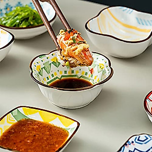 RareCi Dip Bowls 4 Oz - 6-Pack Little Dipping Bowl Set - Mini Ceramic Bowl - Small Condiment, Appetizer, Snack, Soy Sauce Dish - Cute Serving Bowls for Parties(Pentapetalous)