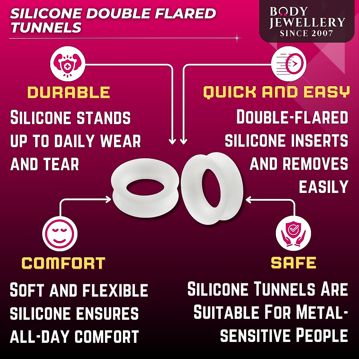 1 1/8" Inch (30mm) - White Silicone Double Flared Ear Plugs - Sold as a Pair