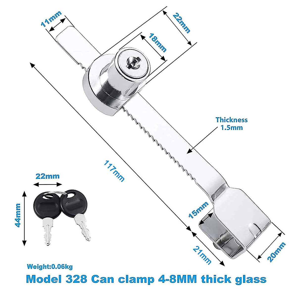 2 Pcs Glass Cabinet Lock, Display Case Wine Cabinet Lock Security,Showcase Lock with Chrome Finish, Keyed Alike,Glass Display Case Lock