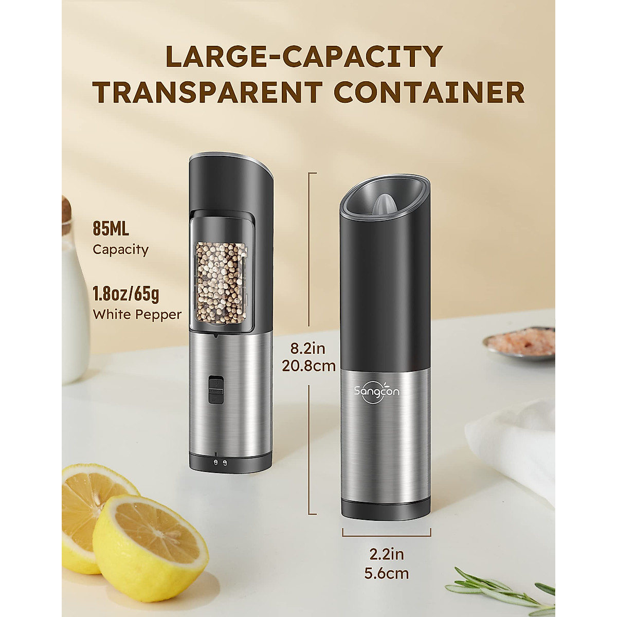 Electric Salt and Pepper Grinder Mill Set & 800W Blender for Shakes and Smoothies with 57oz Glass Jar & 10oz Grinding Cup BPA Free