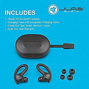 JLab Go Air Sport - Wireless Workout Earbuds Featuring C3 Clear Calling, Secure Earhook Sport Design, 32+ Hour Bluetooth Playtime, and 3 EQ Sound Settings (Graphite/Black)