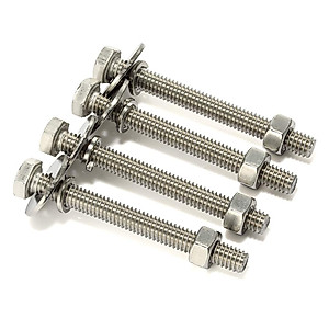 1/4-20 x 4 Hex Head Bolts with Hex Nuts and Thick Flat & Lock Washers, Fully Threaded, Stainless Steel 18-8, Plain Finish, 8 Sets