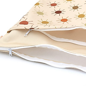 MOMIGO Wet Dry Bags for Baby Cloth Diapers - 3 Pack Reusable, Washable for Baby Stroller, Diaper Bag, Breast Pump Parts, Travel Bags, Gym Bag with 2 Pockets 11.8 * 15.7 inch (Orange Flower)