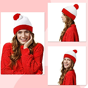 Yaomiao Red and White Beanie Pom Pom Hat Christmas Cuff Knit Beanies for Men Women Adult Winter(6 Pcs)