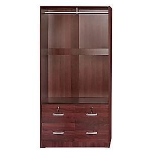Better Home Products Sarah Double Sliding Door Armoire with Mirror in Mahogany