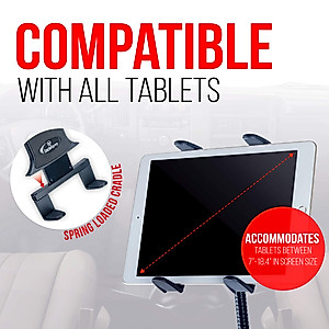 Tackform Gooseneck Tablet Mount for Car and Truck Industrial 28 Inch Steel Coil Gooseneck Seat Rail Device Holder for Taxi, Van, Vehicle. Compatible with iPad, Galaxy, Surface Pro