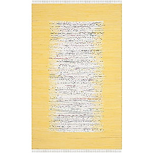 SAFAVIEH Montauk Collection 4' x 6' Ivory / Yellow MTK711Q Handmade Stripe Fringe Cotton Area Rug