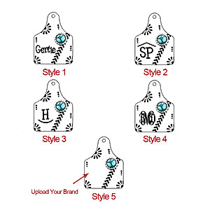 Custom Cow Tag Retro Bohemian Style Turquoise Neckalce 925 Sterling Silver/Brass Vintage Personalized Logo/Monogram/Number/Initial/Name Pendant Neckalce Gemstone Jewelry Birthday Gifts For Women Wife Daughter Mother