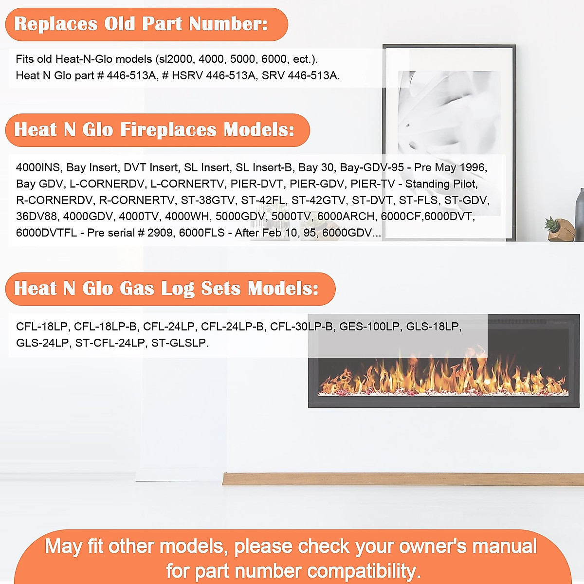 Hiorucet 446-513A Pilot Assembly Propane Gas Kit for Heat N Glo Fireplaces and Gas Log Sets, Heat-N-Glo SL2000, 4000, 5000, 6000 Model, SRV446-513A LP Pilot Assembly Replacement Parts with Thermopile.