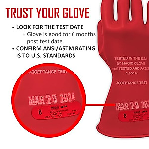 MAGID Insulating Electrical Gloves, Size 9, Class 0 | Cuff Length - 11", Lineman Gloves, Electrician Gloves, Voltage Gloves, M011R9