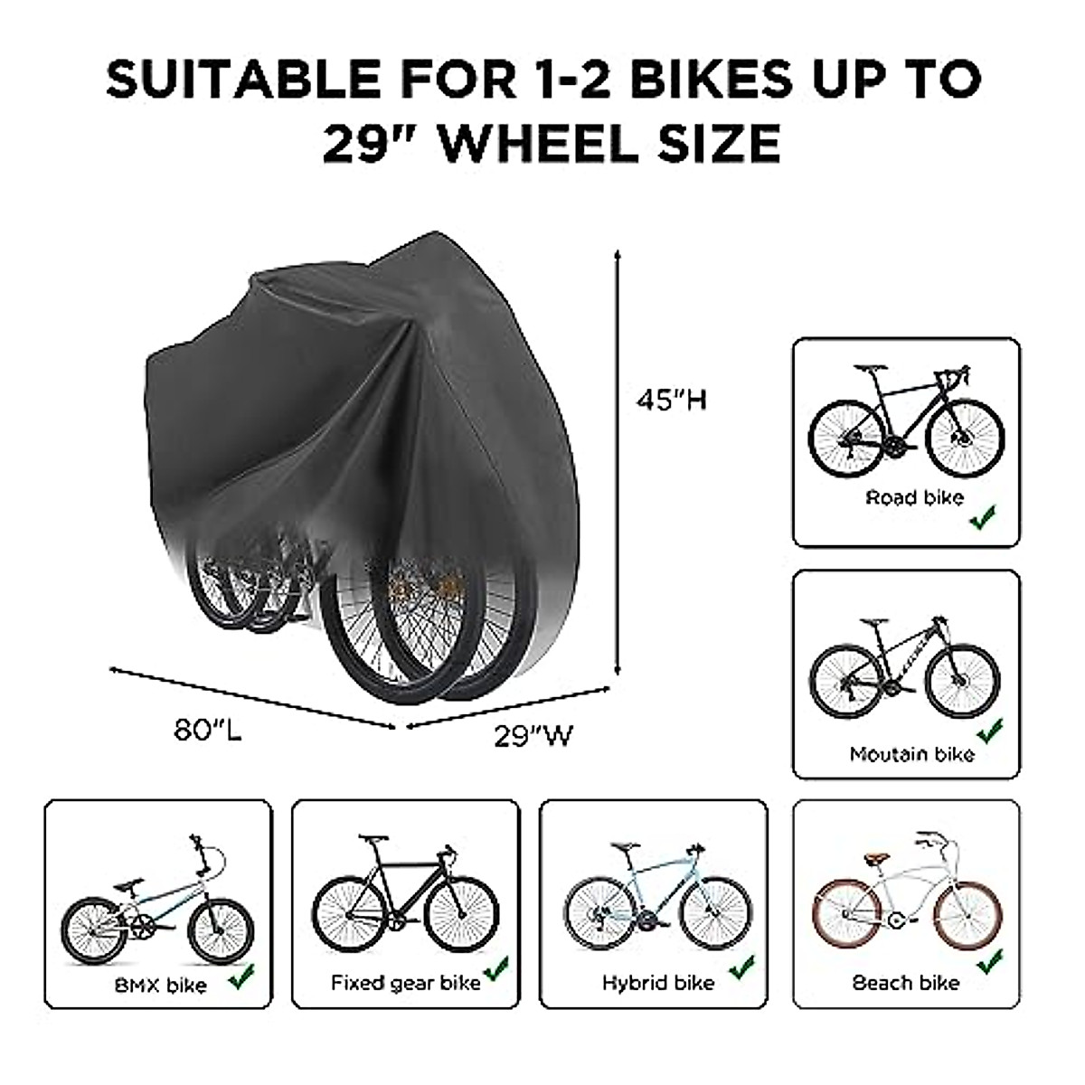 Forvio Outdoor Waterproof Bike Cover, 600D Heavy Duty Bicycle Cover for 1 or 2 Bikes with Lock Hole, Rain Sun Dust Wind Proof for Mountain Road Electric Bikes