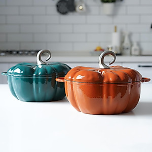 Hgjgwqh Enameled Cast Iron Dutch Oven, Pumpkin Non Stick Stew Soup Stock Pot Pumpkin Stew Soup Stock Pot, Casserole with Lid Nederlands Cookware Cooker Cooking Kitchen for Stovetop and Stewing,Orange