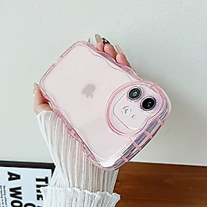 Qokey for iPhone 11 Case (2019 6.1"),Cute Clear Love Case,with Love-Heart Camera Frame Wavy Edge Transparent Full Protective Soft TPU Shockproof Phone Cases Cover for Women Girls Pink