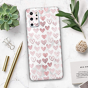 DesignSkinz Karamfila Marble & Rose Gold Hearts v3 Protective Vinyl Decal Wrap Skin Cover Compatible with The Samsung Galaxy S20 (Screen Trim & Back Glass Skin)