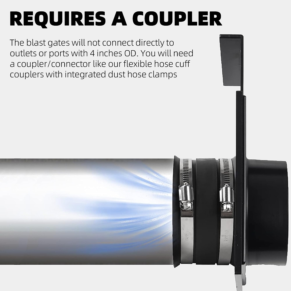 TonGass (1-Set) 4-Inch Blast Gates for Dust Collection Systems and Vacuum Fittings - with Easy to Use and Efficient Sliding Gates - Works with Flexible Hose Cuff Couplers