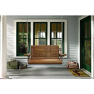 Wooden Porch Swing 2-Seater, Bench Swing with Cupholders, Hanging Chains and 7mm Springs, Heavy Duty 880 LBS, for Outdoor Patio Garden (Teak Tone, 4 FT Extra Large)