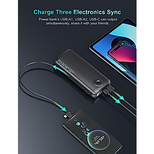 Dpdenoy Portable Charger with Built in Cable, 27000mAh Power Bank QC4.0 22.5W PD3.0 USB C Fast Charging, Phone Battery Pack with 3W Flashlight for iPhone, Samsung, Google, Tablet, and More
