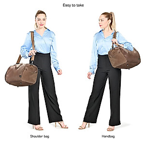 ROTOT Leather Travel Bag with Shoe Pouch, Carry-on Weekender Overnight Bag, Large Volume Gym Duffel Bag for Men and Women (Amaretto)