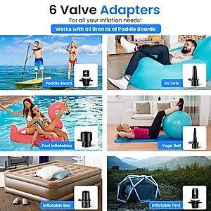 SereneLife Inflatable Paddle Board Pump Compressor - 16PSI High Pressure SUP Inflator - 12V DC Car Connector - Electric Air Pump for Paddle Boards, Boats, Rafts, Pool Toys, Water Sports