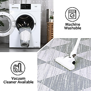 COZYLOOM 9x12 Area Rug Washable Rugs for Bedroom Office Nursery Geometric Checkered Accent Rugs Modern Trellis Living Room Rug Distressed Neutral Soft Rug Non Slip Farmhouse Floor Cover Grey