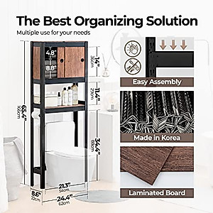 HOMEDANT House Over The Toilet Cabinet Shelf with Laminated Board, Adjustable Bathroom Storage Organizer Rack with Sliding Door, Medicine Cabinet Shelving, Shelves for Laundry Restroom Kitchen Garage