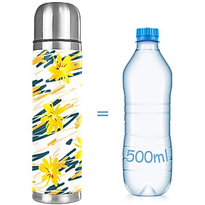 Stainless Steel Leather Vacuum Insulated Mug Yellow Flower Thermos Water Bottle for Hot and Cold Drinks Kids Adults 16 Oz